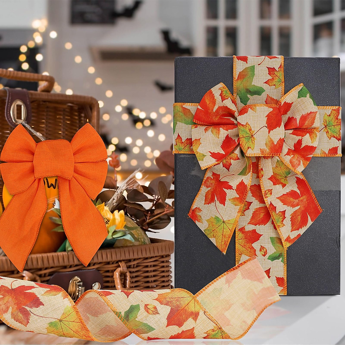 6 Rolls 30 Yards Burlap Ribbon, 2.5″W Buffalo Plaid Wired Edge Ribbon Thanksgiving Theme Craft Ribbon for Wrapping Gifts Making Wreath Bow