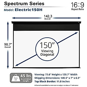 Elite Screens 150" Spectrum Electric Motorized Projector Screen Diag 16:9, 4K/8K Ready Drop Down