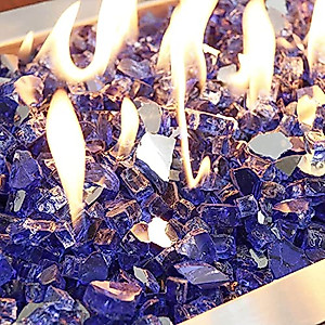 Grisun Fire Glass for Fire Pit, 1/2 Inch Mix 20 Pounds High Luster Reflective Tempered Glass Rocks for Natural or Propane Fireplace, Safe for Outdoors and Indoors Firepit Glass