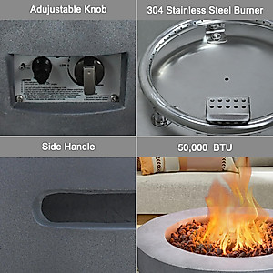 Kante 25 Inch Propane Fire Table, 50,000 BTU Large Concrete Fire Pit Table for Outdoor Garden Patio, Smokeless Gas Fire Pit with Waterproof Cover, Side Handles, Natural Concrete