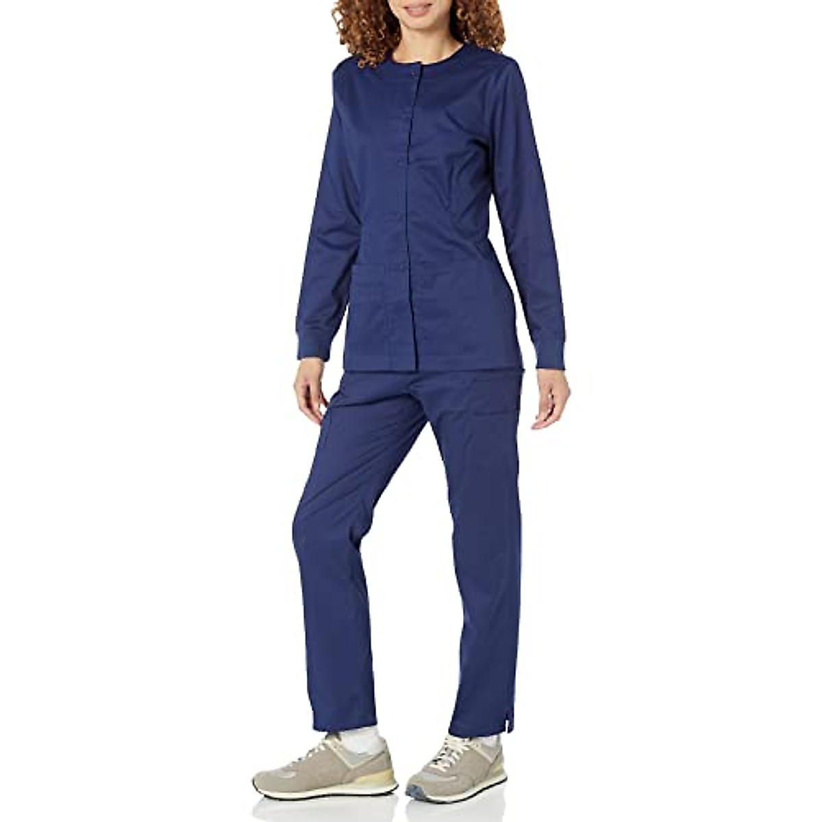 Amazon Essentials Women's Scrub Snap Jacket (Available in Plus Size), Dark Blue, Medium