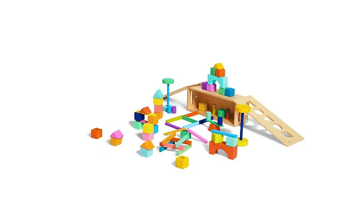 Lovevery The Block Set: 70 Wooden Blocks for STEM & Creative Play