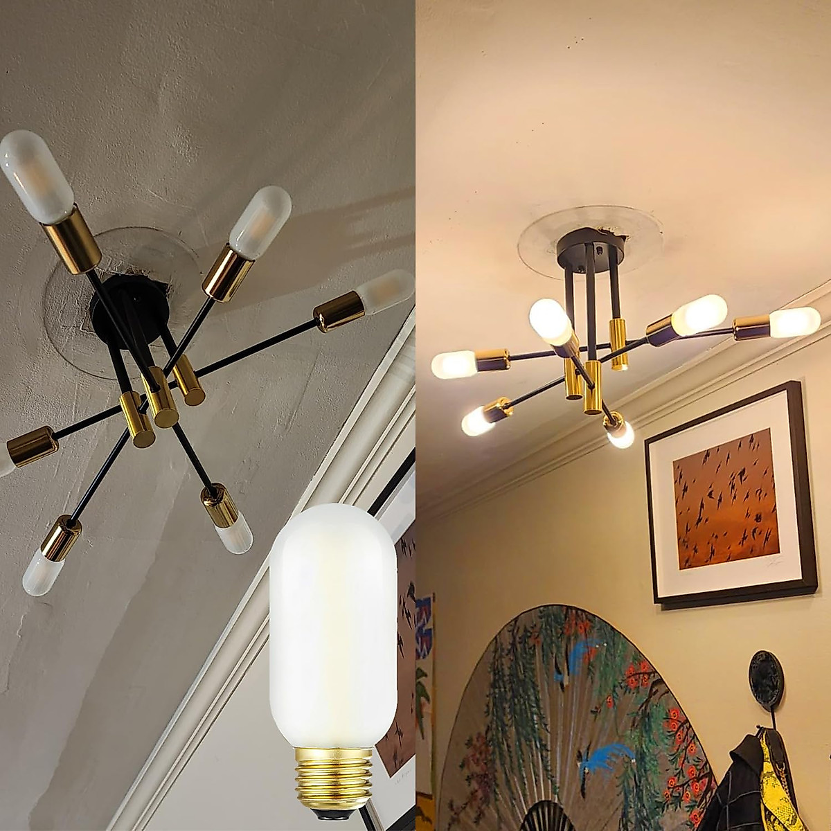 Leools E26 LED Bulb 6W Equivalent e26 led Bulb 60 Watt Warm White 2700K Frosted Glass Dimmable E26 Edison Bulb AC120V 600lm Tubular T14 LED Bulb for Pendant, Sputnik, Pack of 6.