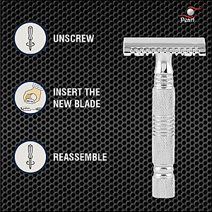 Pearl Shaving Double Edge Open Comb Safety Razor for Men (Brass metal) - Reusable Metal Razor | Eco Friendly DE Razor | Premium Shaving Razors for Men | Shaving Kit for valentine's gift
