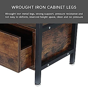 sgzyl 2 Tier Bedside Table with Drawers Side Table Antique Bedside Table with Metal Frame Wood Grain Living Room (Color : E)