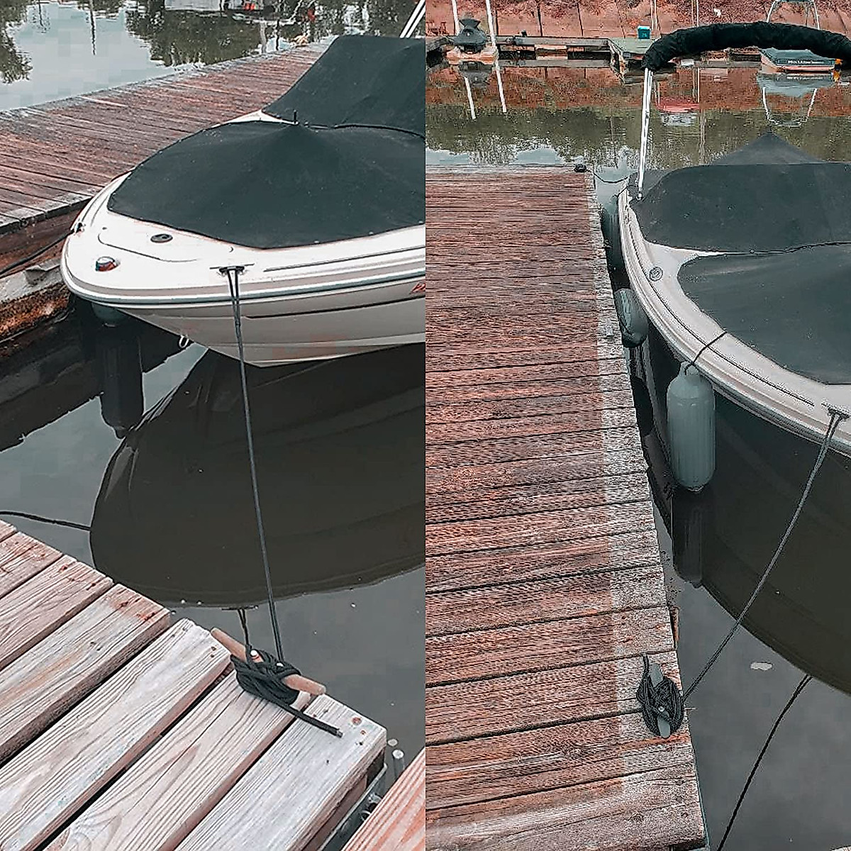 Young Marine Double Braided Nylon Dock Lines Rope，3/8 Inch x 15FT Dock Line with 12 Inch Eyelet for Mooring Boats, Black，4 Pack