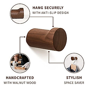 NAUMOO Natural Wooden Wall Hooks - Pack of 4 - Wall Mounted Modern Hook - Handmade Decorative Wood Coat Pegs - Minimalist Hooks for Hanging Hat, Coats (Black Walnut Wood)