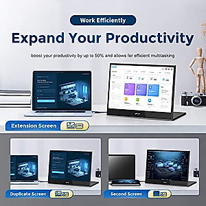 Mobile Pixels Glance 16" 1080P FHD Travel Monitor for Laptop, Portable Monitor HDMI USB Type C Connection, Tilt Adjustment & Non-Slip Portable Computer Screen with Dual Speakers for PC, macOS, Windows