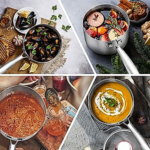 3 Quart Tri-Ply Stockpot and Saucepan, P&P CHEF Stainless Steel Sauce Pan with Lid, Cooking Induction Pot, Kitchen Cookware for All Stoves, Non-toxic, Durable & Dishwasher Safe