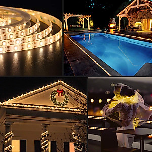 AMIR Upgraded LED Strip Lights, 90 LED 9.84ft Flexible Solar Strip Lights, 8 Lighting Modes, Waterproof for Patio, Garden, Home, Wedding, Courtyard (Warm White)