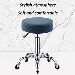 Rolling Swivel Stool Saddle Chair Stool on Wheel， Nail Stool with Gray PU Synthetic Leather Seat， Adjustable Height 45-55 cm， Supported Weight 160 Kg， Adjustable Swivel Rolling Stool for Massage Spa