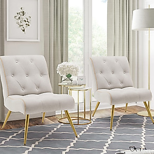 ALISH Modern Accent Chairs, Upholstered Living Room Chairs Armless Accent Chairs Lounge Chairs for Living Room Bedroom with Metal Legs Beige