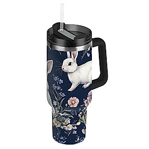 Bokkoy Cute Rabbits 40 oz/30 oz Tumbler with Handle and Straw Stainless Steel Tumbler with Lid Reusable Vacuum Insulated Cup