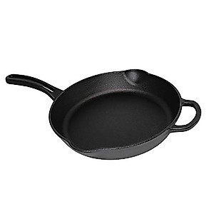 Mirro MIR-19053 12" Pre-Seasoned Ready to Use Round Cast Iron Skillet with Helper Handle, Black