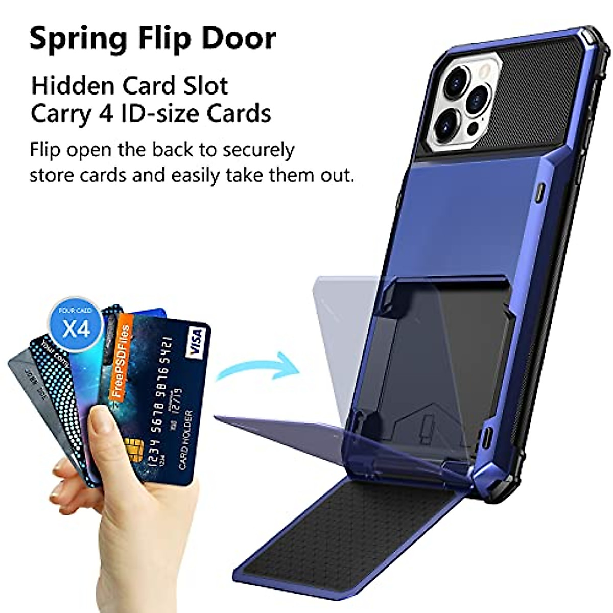 Vofolen Case for iPhone 13 Pro Max Case Wallet 4-Card Holder ID Slot Flip Door Hidden Pocket Anti-Scratch Dual Layer Hybrid TPU Bumper Protective Hard Shell Back Cover for iPhone 13 Pro Max Navy