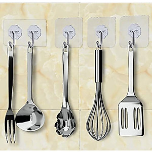 Pengwei 24 Pack Adhesive Hooks Transparent Non-Marking Waterproof Hooks Strong Adhesive Hooks for Kitchen Bathroom Cloakroom Reusable Wall Hooks Nail Free Heavy Duty Adhesive Hooks