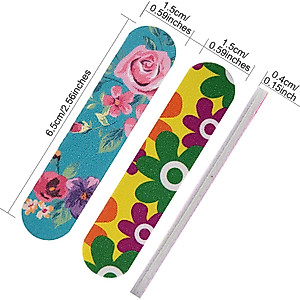 100 Pcs Colorful Nail Files Double Sided Emery Boards Manicure File and Buffers Floral Nail Tools for Women 2.56 x 0.59 Inch, 5 Colors