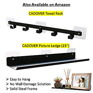 CADOVER 2 Pack Bathroom Towel Holder Mask Rack Wall Mounted with Self Adhesive, Behind Door Metal Frame Hook for Bathroom Towel, Clothes, Kitchen Storage (Black)
