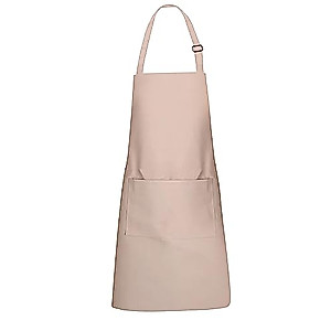 Hugitout Chef Apron Unisex with Adjustable Straps and Two Pockets For Work Uniform, Bib Apron Waterproof, oil-proof Stain Resistant, No Wash(Khaki)