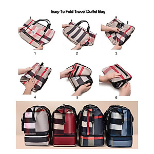 NWLR 2022 New Foldable Dry/Wet Separation Travel Duffel Bag with Shoe Compartment Large Capacity Folding Weekender Overnight Bag Lightweight Waterproof Gym Tote Bag (B-Red)