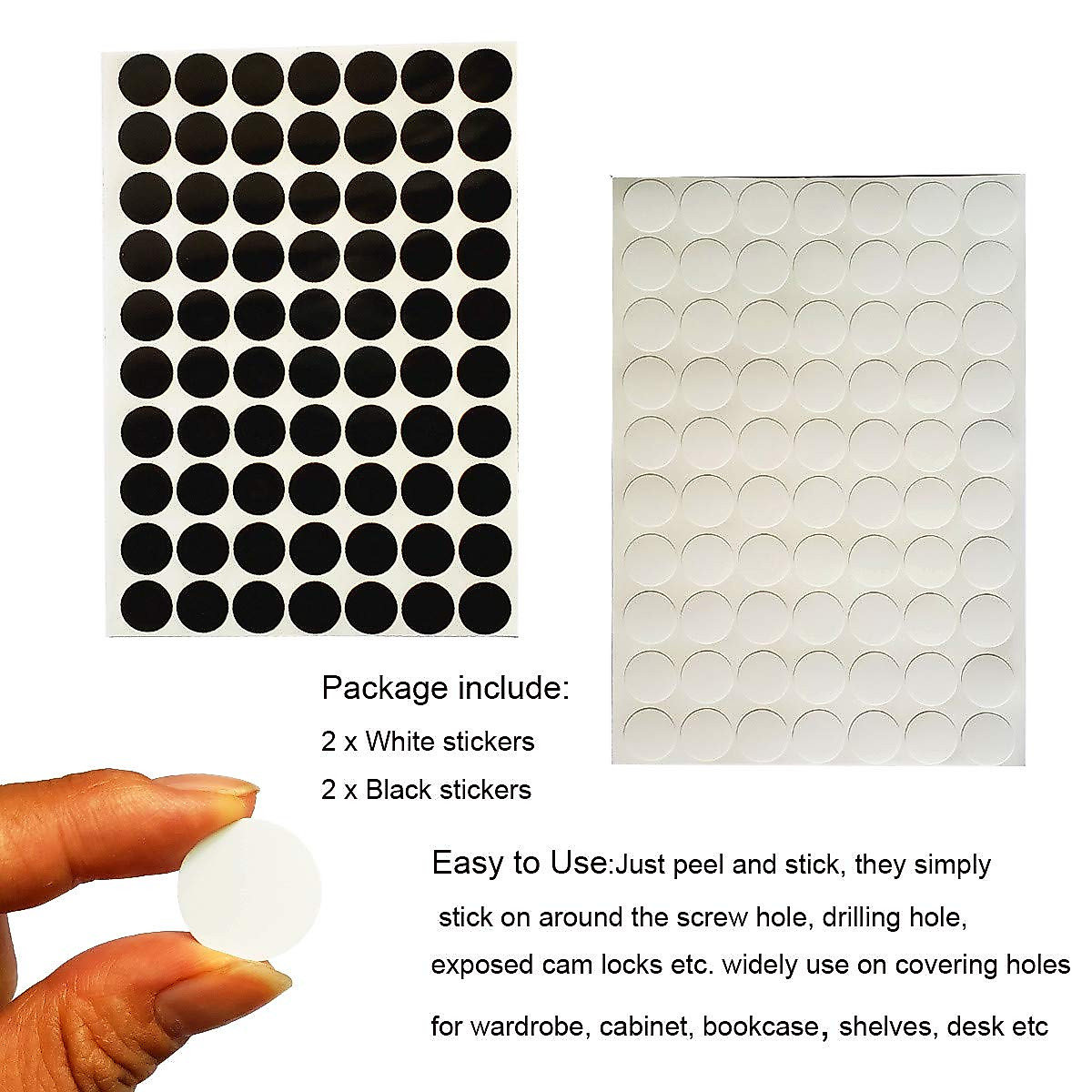 4 Sheet PVC Self-Adhesive Screw Hole Stickers,18mm Screws Covers Caps for Cabinet Wardrobe