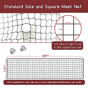 Sanung Badminton Net, Standard Size All-weather Volleyball Badminton Net Replacement for Indoor Outdoor Use, Portable Badminton Mesh Net with Storage Bag