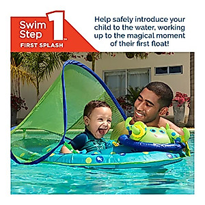 SwimWays Baby Spring Float Activity Center with Adjustable Canopy and UPF Sun Protection, Green Octopus