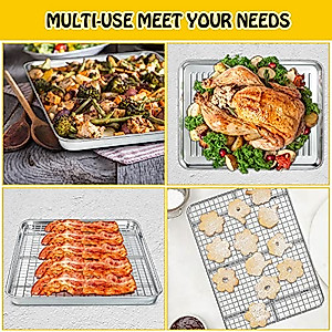 Baking Sheet with Cooling Rack Set(2 Pans+2 Racks) 17'', Terlulu Stainless Steel Baking Pan with Wire Rack, Heavy Duty Half Sheet Pan&Bacon Rack for Oven Cooking, Cookie Sheet, 17.1 x 12.2 x 1.1 Inch