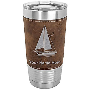 LaserGram 20oz Vacuum Insulated Tumbler Mug, Sailboat, Personalized Engraving Included (Faux Leather, Rustic)