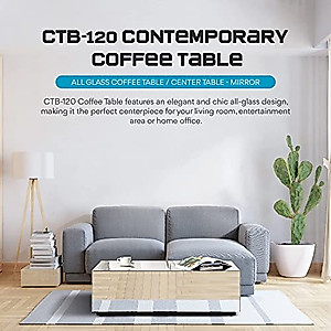 SONOROUS Premium Tempered Glass Coffee Table - Fingerprint Resistant Luxury Center Table for Living Room - High Gloss Coffee Table - Modern Rectangular Table Sleek Design - Mirror