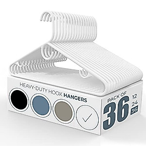 Neaties Heavy-Duty Plastic Hangers White (12, 24, 36 Packs) with Strap Hooks - Non-Slip Heavy-Duty Plastic Clothes Hangers with Accessory Hook for Suits, Coats, Dress, Shirts, or Belts (36 Pack)