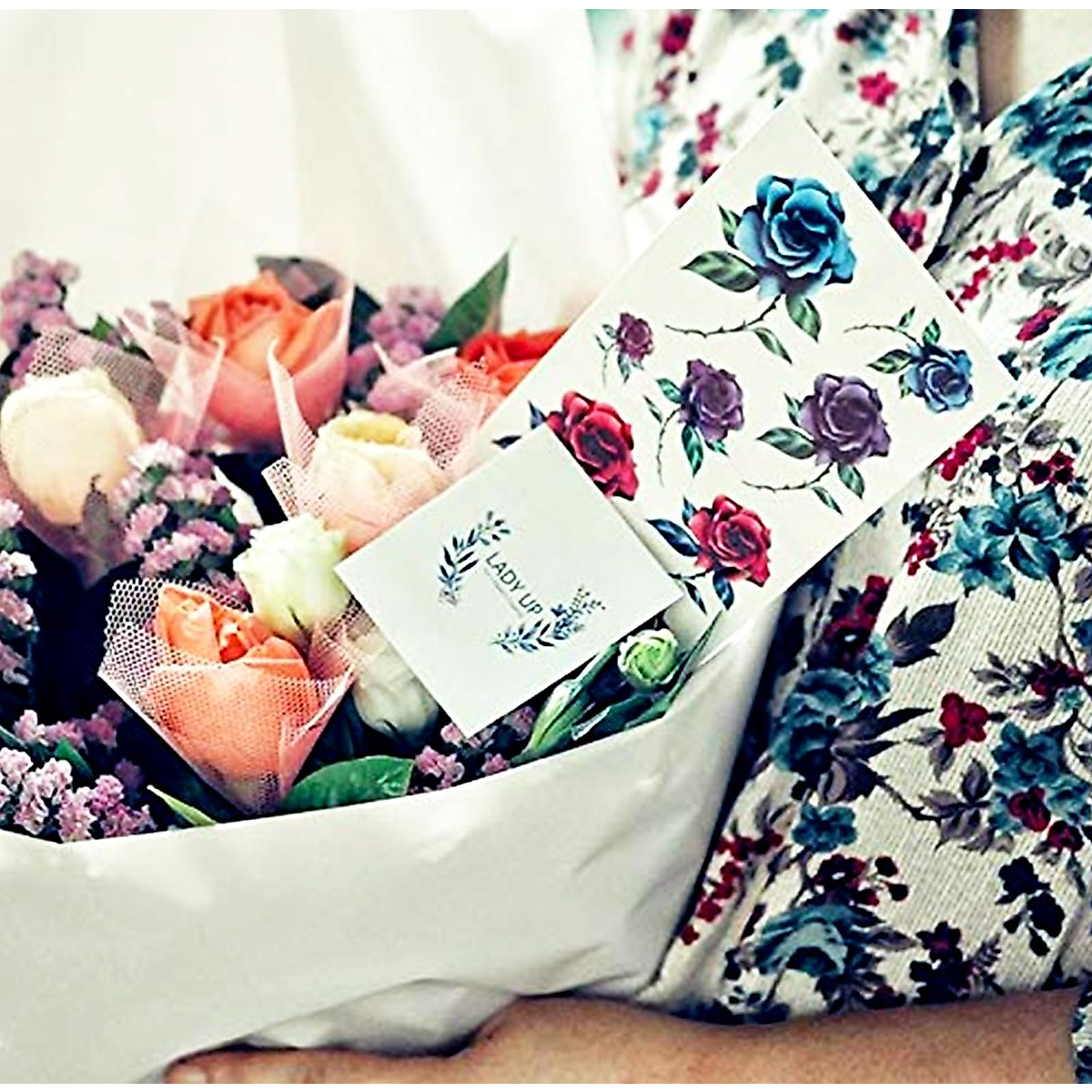 Lady Up Temporary Tattoos Stickers 20 Sheets Body Art Flowers, Roses, Butterflies Tattoo for Women, Mixed Style and Multi-Colored Waterproof 90×190mm