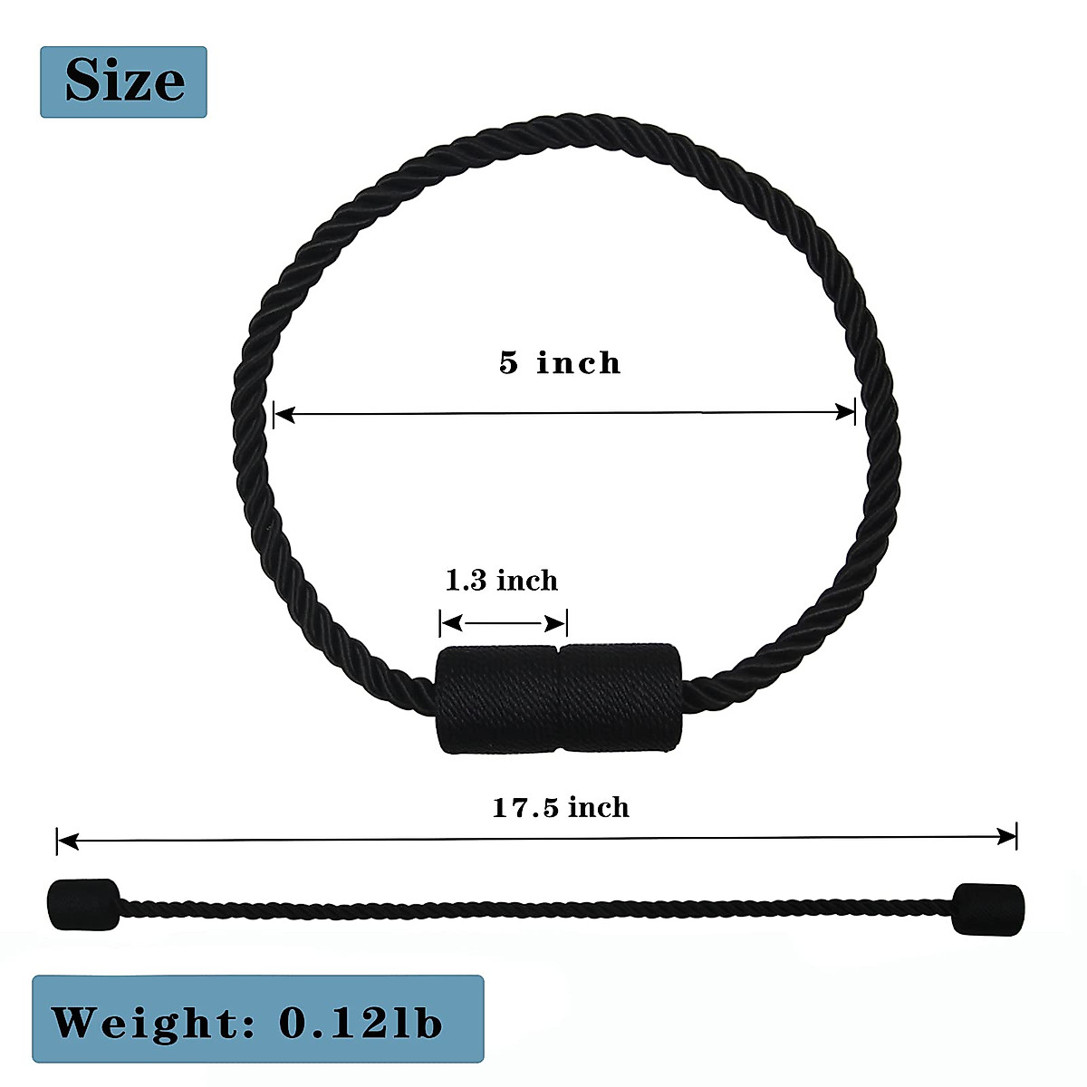 Porlau 6 Pack Black Strong Magnetic Curtain Tiebacks Outdoor Elegant Decorative Tie Backs Modern Rope Tiebacks for Drapes Window Curtain Holdbacks for Draperies