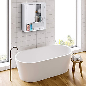 JupiterForce Bathroom Wall Cabinet Over The Toilet with 2 Doors and 3 Adjustable Shelves, Wall Mounted Medicine Cabinet for Bathroom, Living Room, Kitchen, White