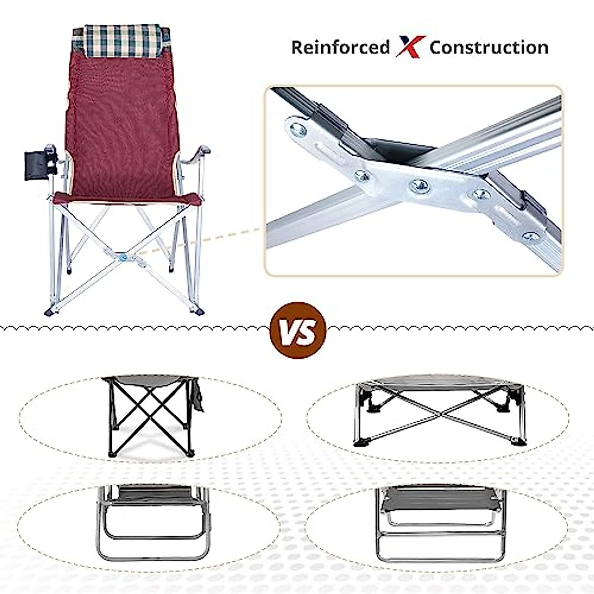 Poshlr Beach Chairs for Adults, Beach Chair Aluminum Heavy Duty, Folding Lawn and Camping Chairs Set with Carry Bag