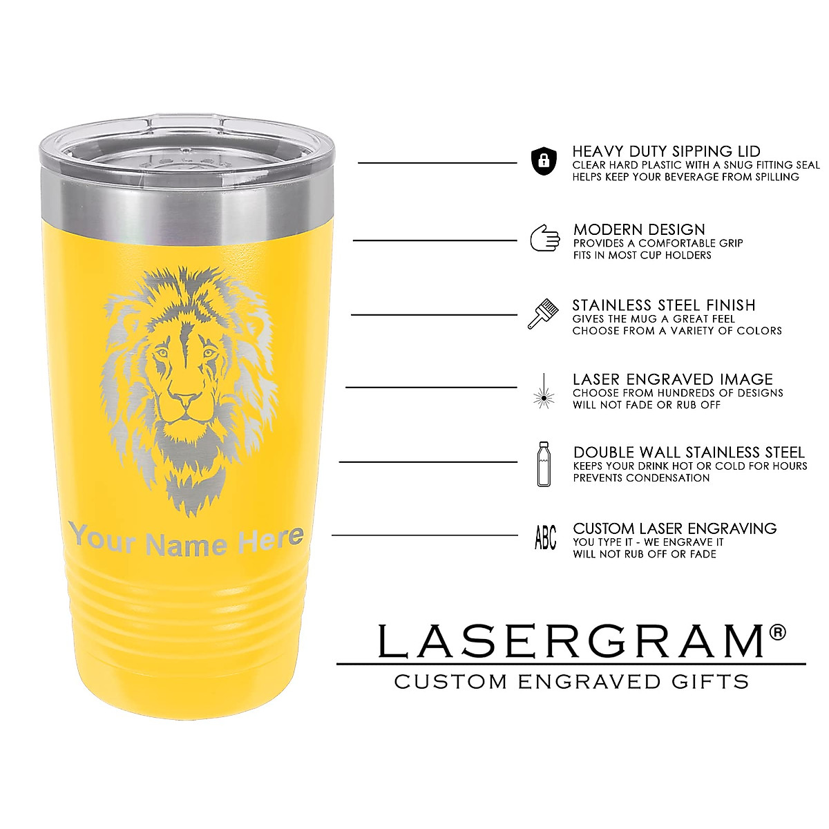 LaserGram 20oz Vacuum Insulated Tumbler Mug, Dancer, Personalized Engraving Included (Yellow)