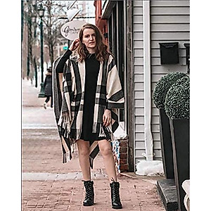 Moss Rose Women's Travel Plaid Shawl Wrap Open Front Poncho Cape for Fall Winter Holiday Gift
