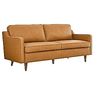 Modway Impart Upholstered Genuine Leather Sofa in Tan