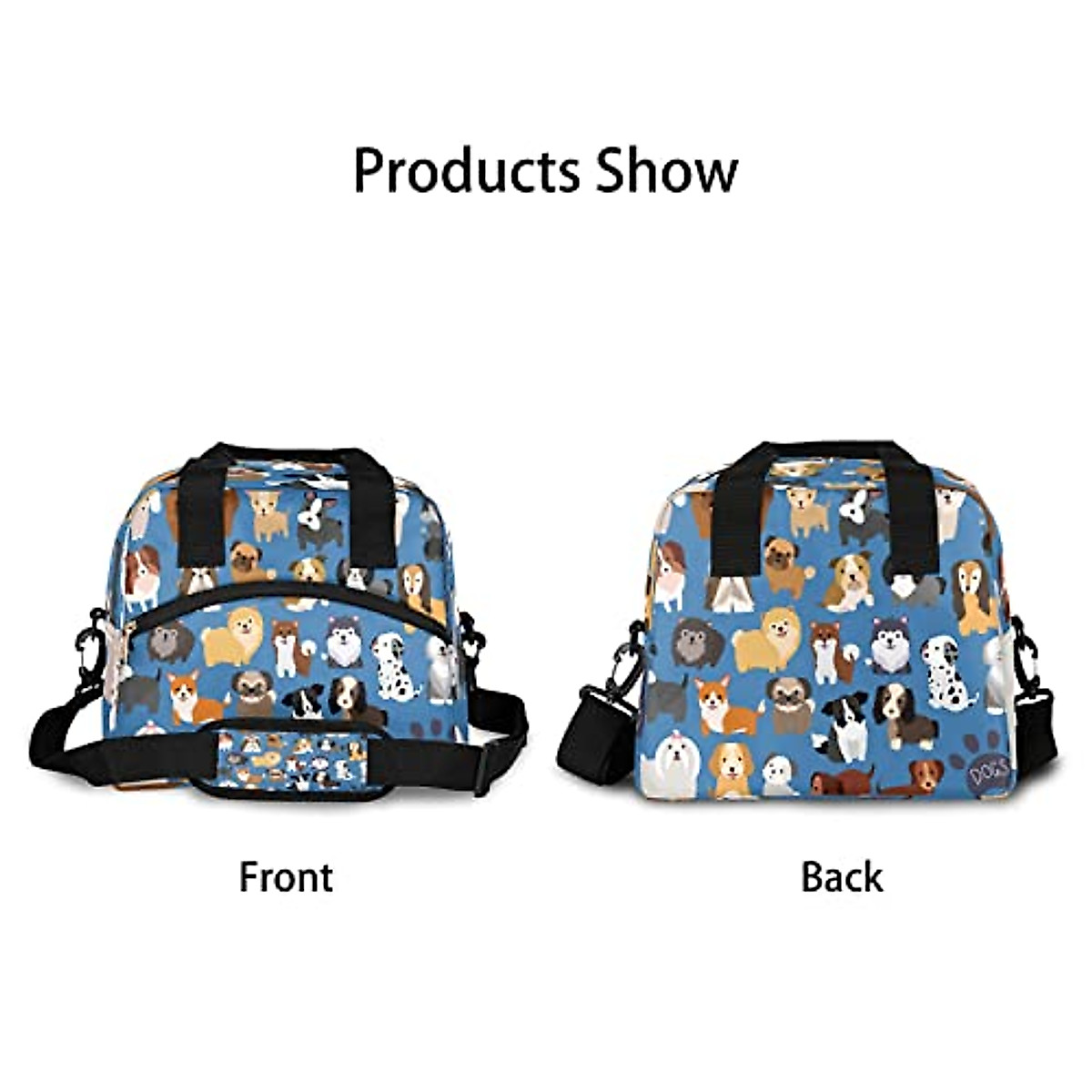 Insulated Lunch Bag Cute Animal Dogs Puppy Lunch Box for Women Girls Reusable Leakproof Meal Prep Lunch Bag Cooler Tote Bag with Removable Adjustable Shoulder Strap for Adult Travel Picnic Work School