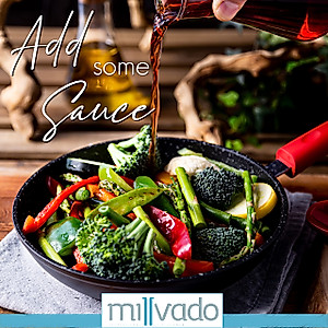 Millvado Nonstick Frying Pan, 11" Skillet With Healthier Granite Non Stick Coating, Omelet Egg Pan, Cooking Pan, Silicone Easy Grip Handle, Compatible with Electric, Gas, Induction Frying Pans