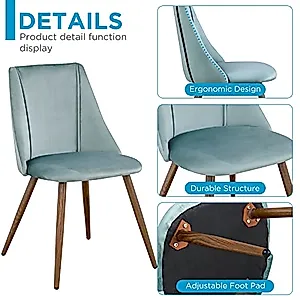 Fangflower Accent Velvet Dining Armless Chairs Set of 2, Mid Century Modern Upholstered Side Seat with Metal Legs for Living Room Kitchen Lounge Farmhouse, Lake Green