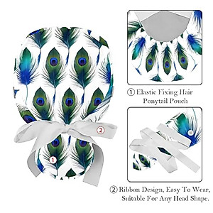 CWAGFEQZ 2-Pc Gourd-Shaped Working Cap,Fisherman Hat with Buttons and Cotton Sweatband,Peacock Feather Retro