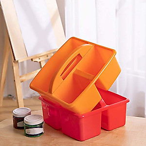 Portable Multiuse Arts Caddies 3 Compartments Storage with Carrying Handle Divided Basket Bin Box