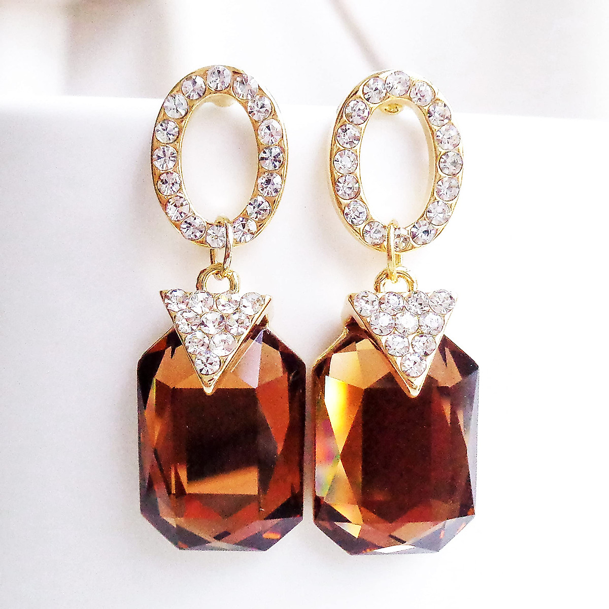Navachi 18k Gold Plated White Crystal Brown Square Zircon Dangle Az1640e Stud Earrings