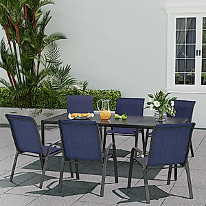 VONZOY Patio Dining Chairs Set of 6, Outdoor High Stacking Chairs，Breathable Seat Fabric and Alloy Steel Frame for Backyard, Porch, Garden, Sunroom (Blue)