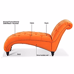 Fulocseny Tufted Velvet Chaise Lounge Indoor,Leisure Accent Chair Upholstered Couch,Velvet Chaise Lounge Chair,Tufted Armless Chaise Lounge,Velvet Fabric+Wood Frame+Foam +Wood Legs (Orange)