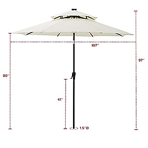 FLAME&SHADE 9 ft Double Top Solar Powered Outdoor Market Patio Table Umbrella with LED Lights and Tilt, Ivory