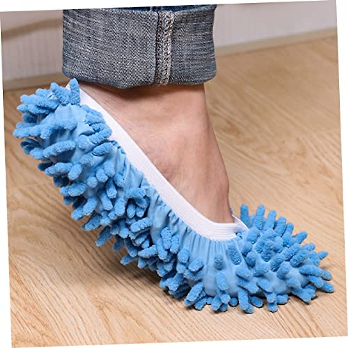 HEMOTON 4 Pcs Cleaning Mops Floor Cleaner Mop Floor Mops Mop Socks Slippers Socks Washable Mop Floor Cleaning Slipper Lay Shoe Cover Dust Mop Slipper Mop Cap Dust Collector Detachable Blue