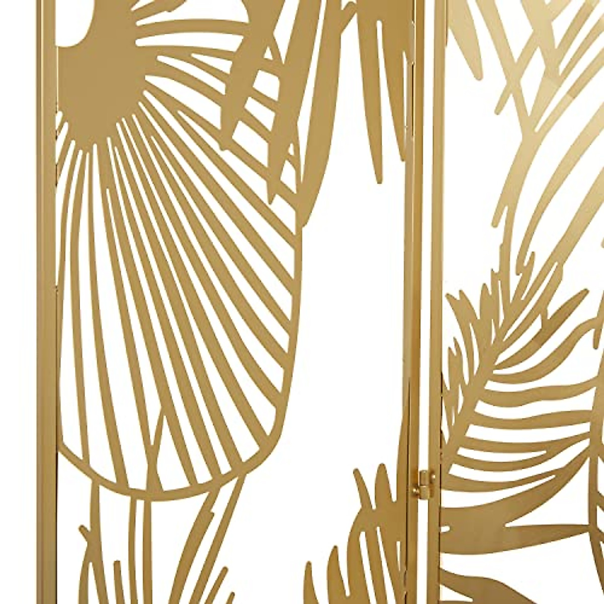 Deco 79 Metal Rectangle Room Divider Screen with Palm Leaf Patterns, 48" x 1" x 71", Gold
