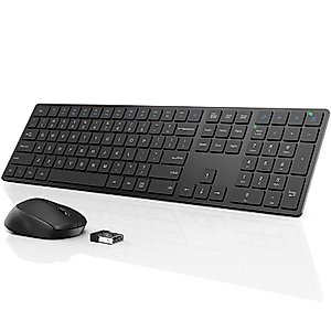Wireless Keyboard and Mouse, Super Slim Keyboard with Responsive Keys, Silent Mouse and 2.4GHz USB Receiver, Battery Powered Full Size Cordless Combo for Mac, Computer, PC, Chromebook (Black)